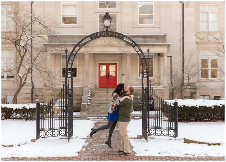Snowy Engagement Photos in Downtown Lexington, KY at Gratz Park